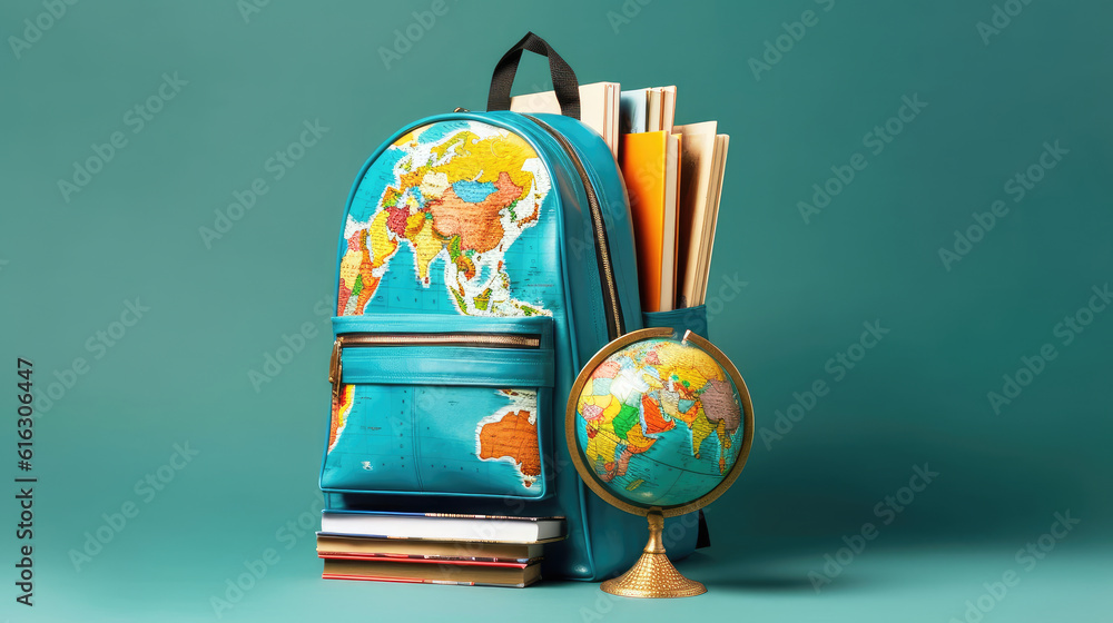 Education and reading concept - group of school books with panda ...