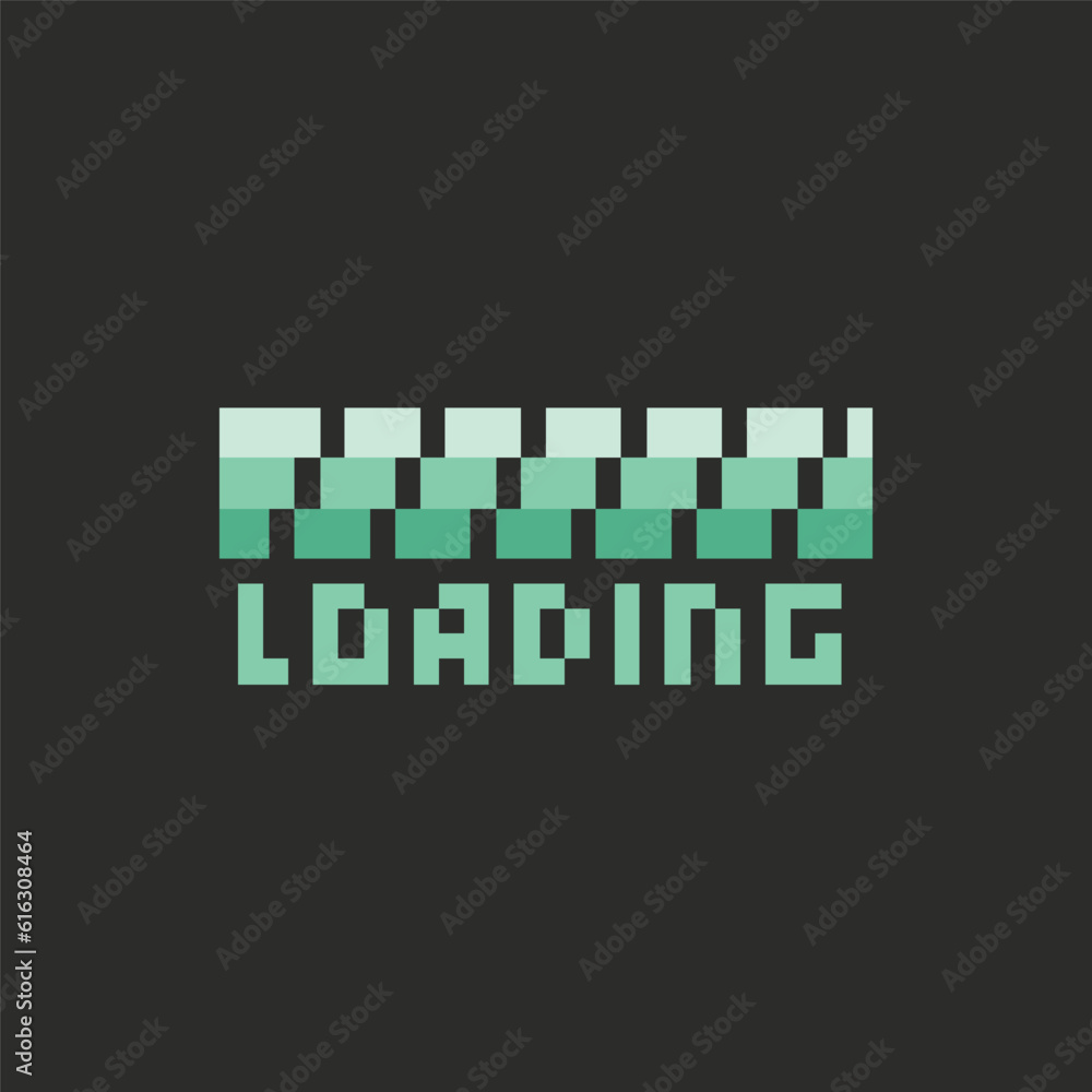 this is Loading icon in pixel art with Green color and black background ...