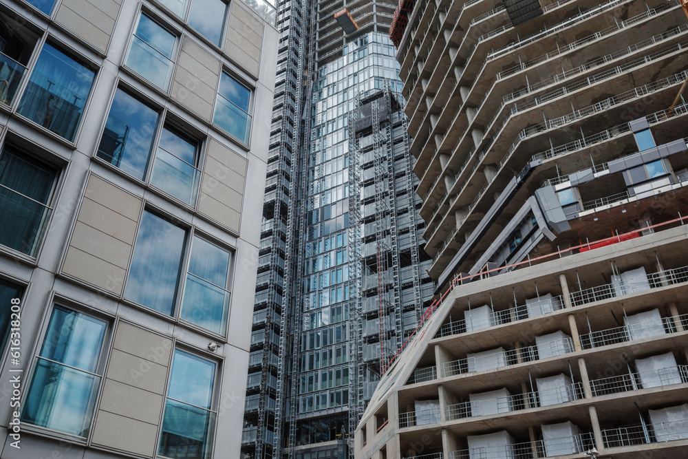 Exterior dense architectural detail modern facade of High-rise office ...