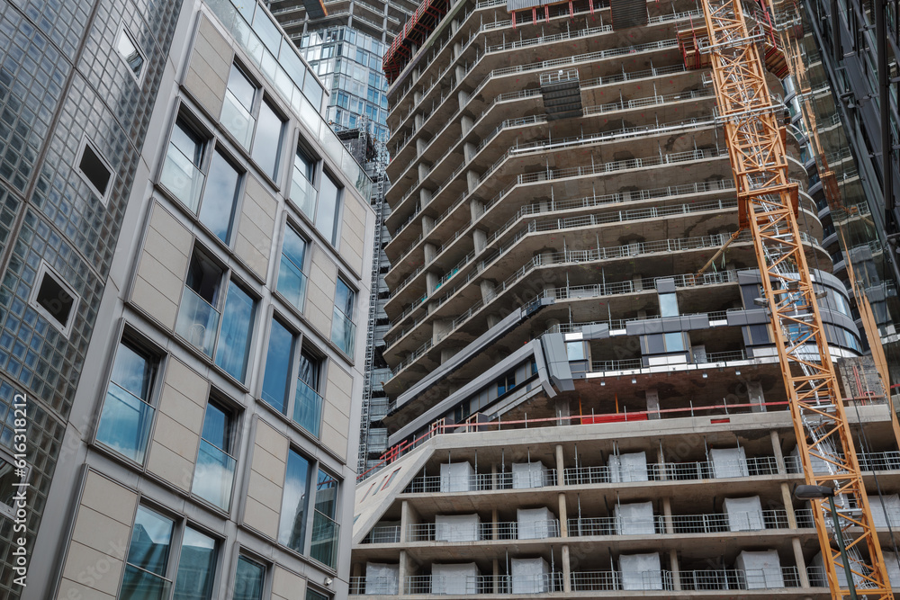 Exterior dense architectural detail modern facade of High-rise office ...