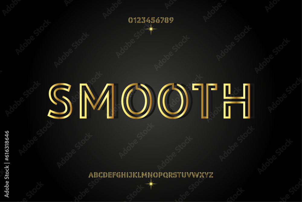 Vetor de SMOOTH, Elegant golden alphabet letters font set. Classic ...