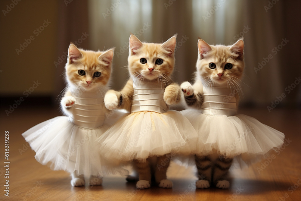 Generative AI. three cute cats dancing ballet Stock Illustration ...