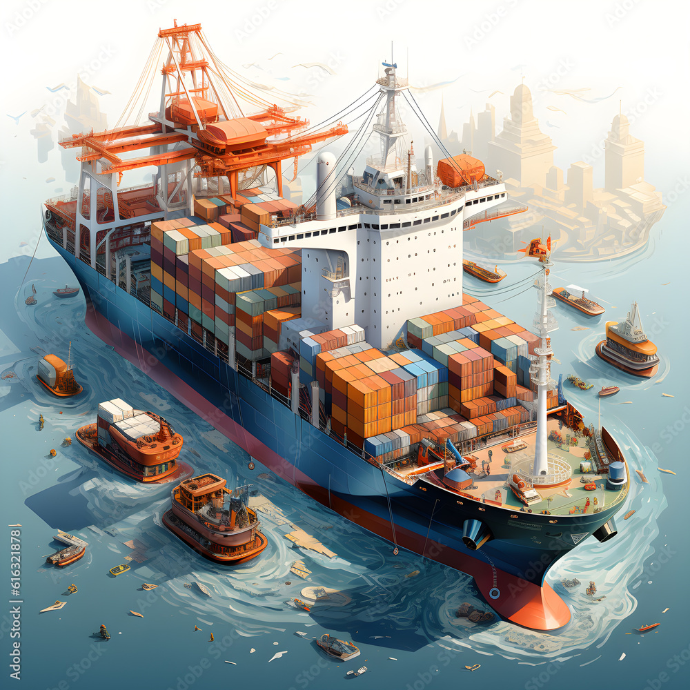 intricately detailed 2D isometric illustration showcasing ten cargo ...