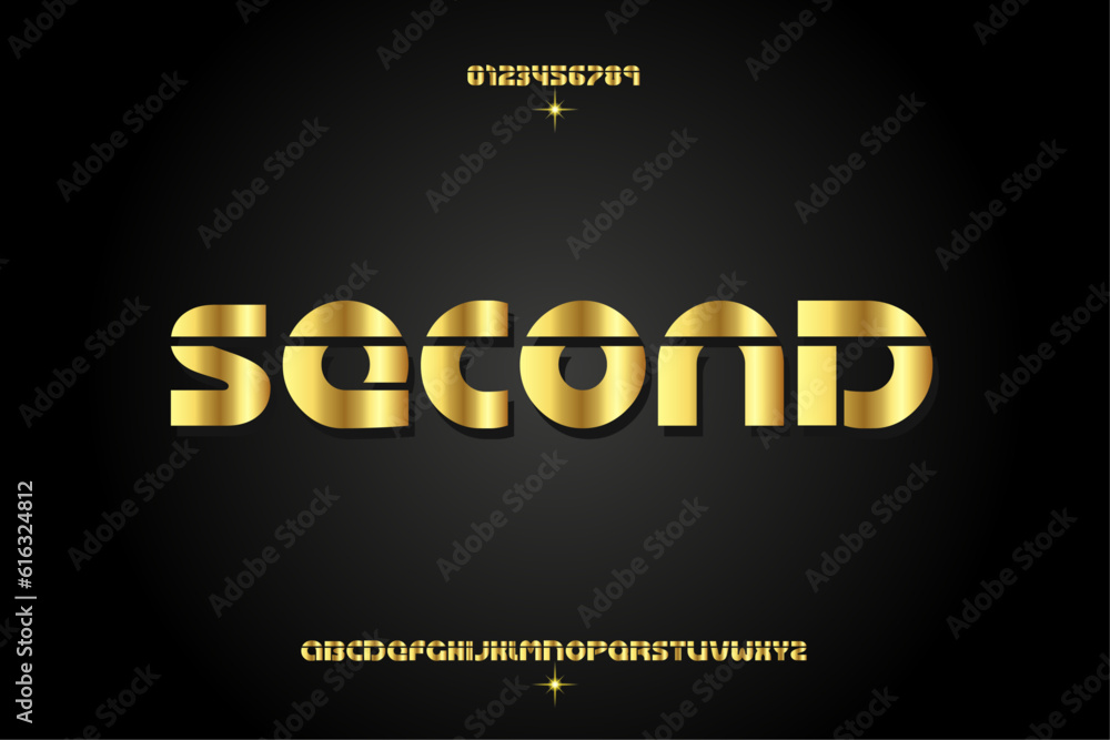 SECOND, Elegant golden alphabet letters font set. Classic Custom gold ...