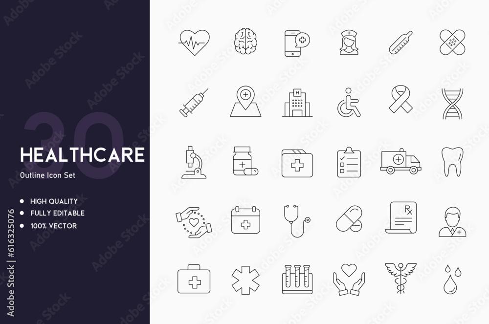 Healthcare icon set thin line icons collection with fully editable ...