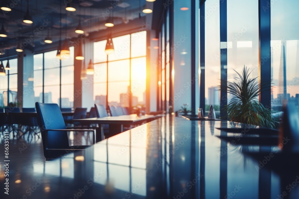 Modern office ambiance: Beautiful blurred background showcases a light ...