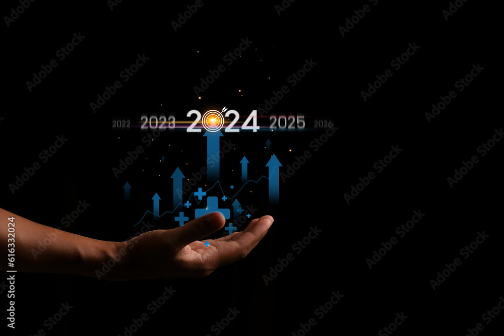 Countdown to 2024 concept. the taps a virtual download bar with a ...