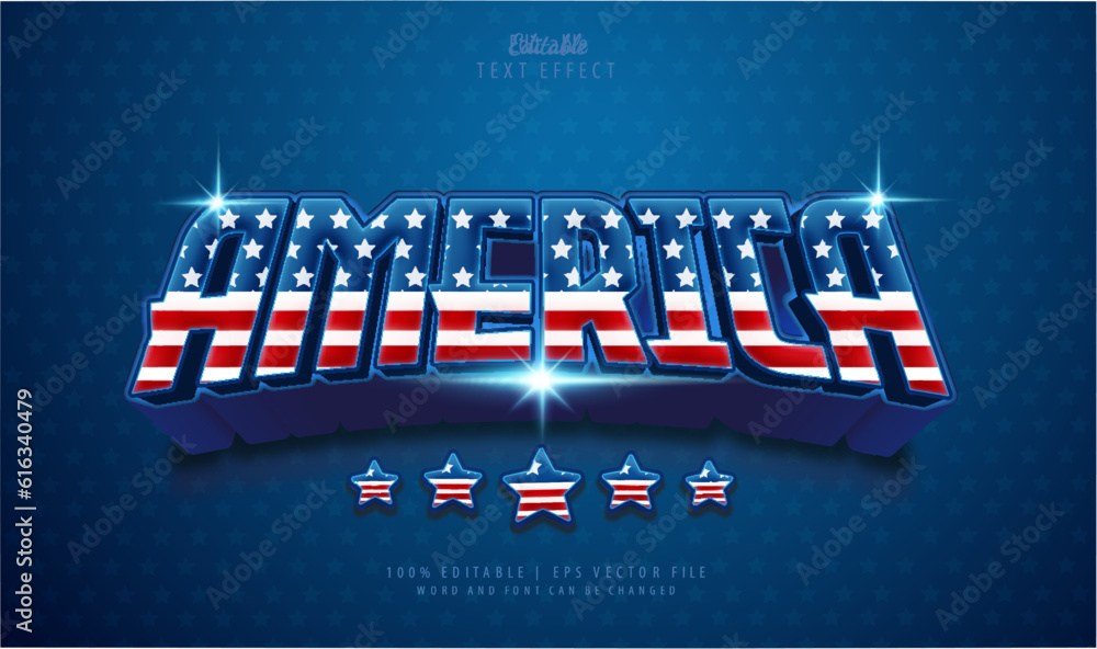 Text Effect America Style 3d. Editable text effect theme happy ...