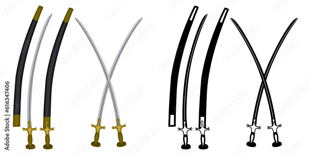 Set Talwar swords vector. Traditional Indian asian blade weapon ...