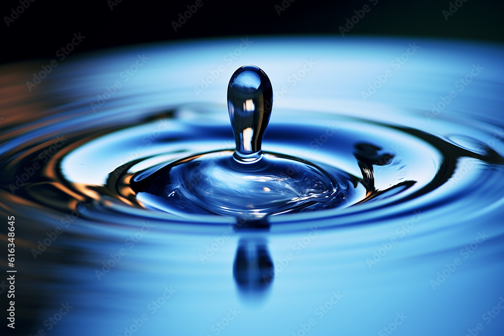 Captivating Droplet Falling in Blue Water Created with Generative AI ...