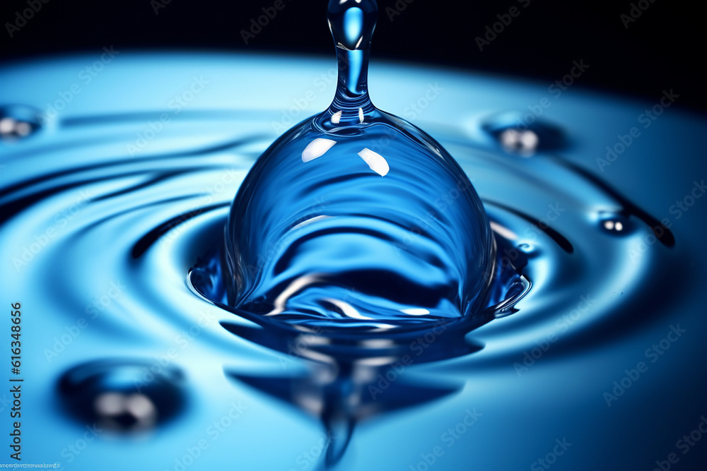 Captivating Droplet Falling in Blue Water Created with Generative AI ...