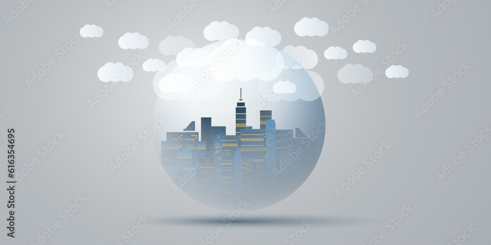 Blue, Grey and White Smart City, Cloud Computing Design Concept with ...