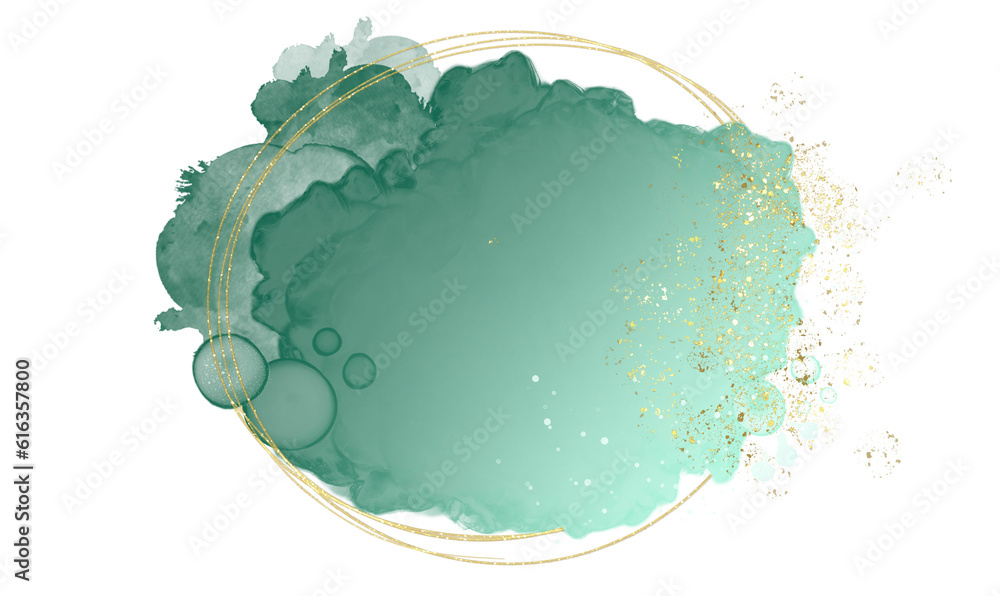 Pastel green modern watercolor brush stroke splash with luxury golden ...