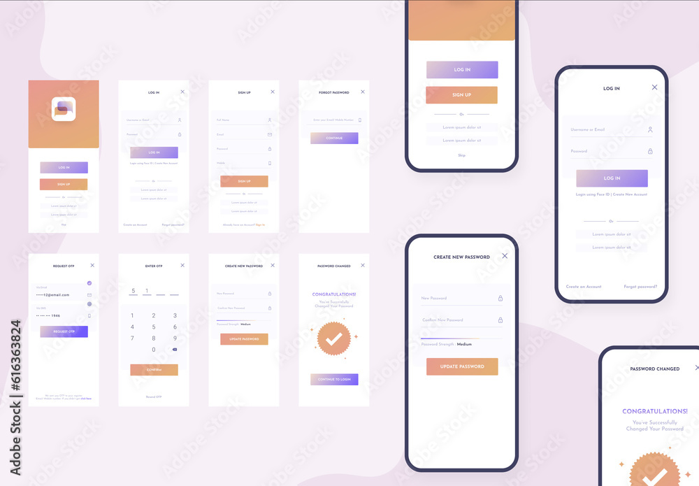 Mobile App UI, UX, GUI Screens Including as Create Account, Sign In ...