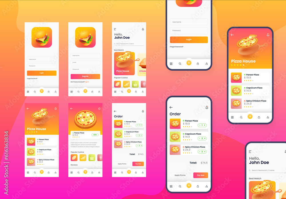 Food Order Mobile App UI Kit Including Login, Register, Food Menu ...
