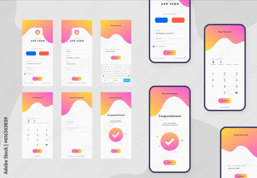 Mobile App UI, UX, GUI Screens Including as Create Account, Sign In ...
