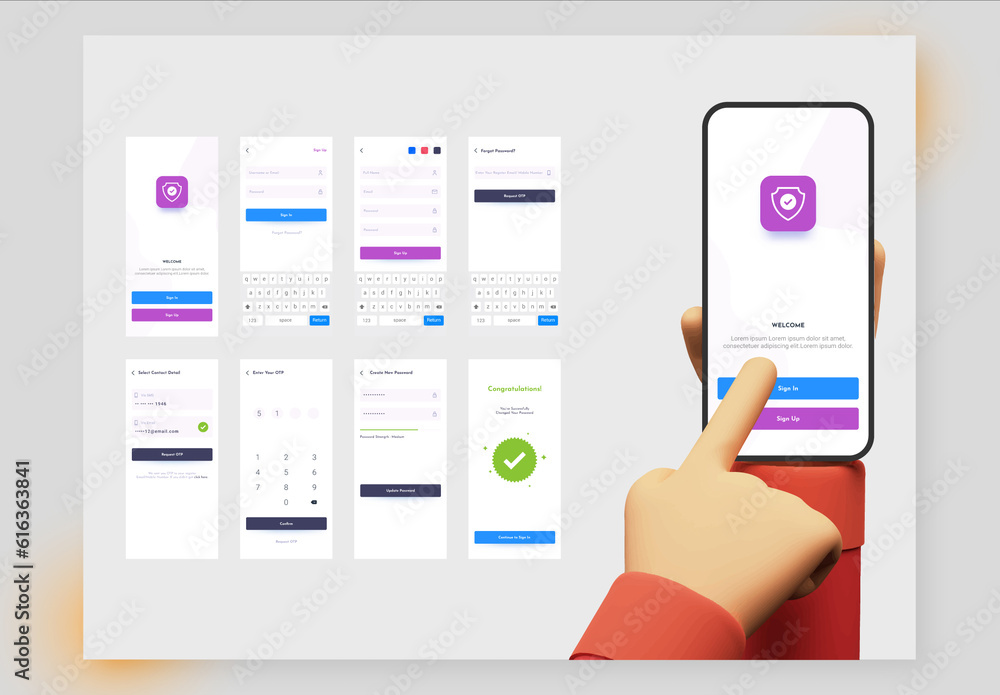 Mobile App UI, UX, GUI Screens Including as Create Account, Sign In ...