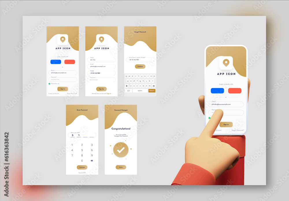 Mobile App UI, UX, GUI Screens Including as Create Account, Sign In ...