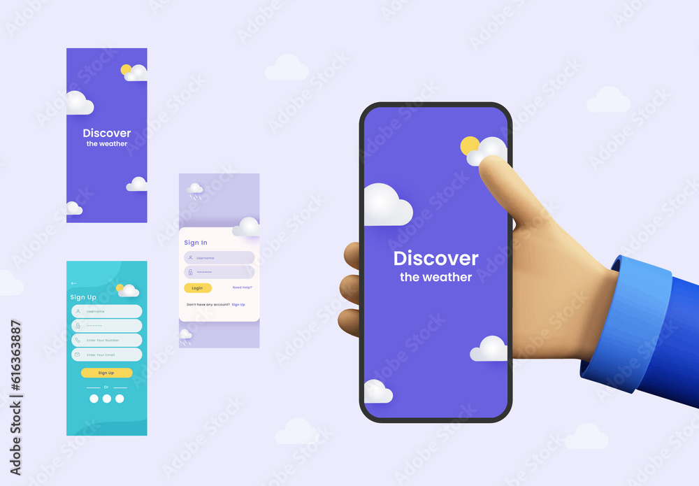 Weather Forecast Mobile App UI Screens Including Like as Sign In, Sign ...