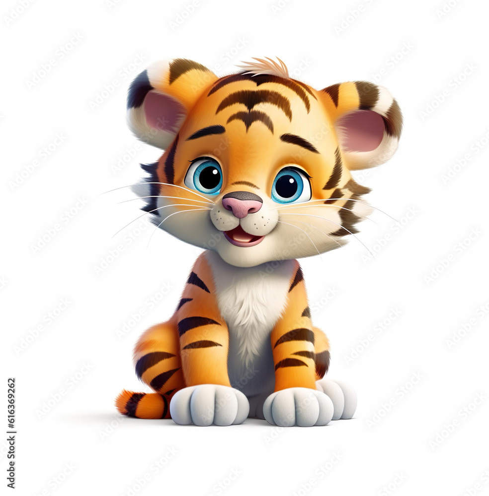 Cute little baby tiger cub cartoon character drawing generative AI ...