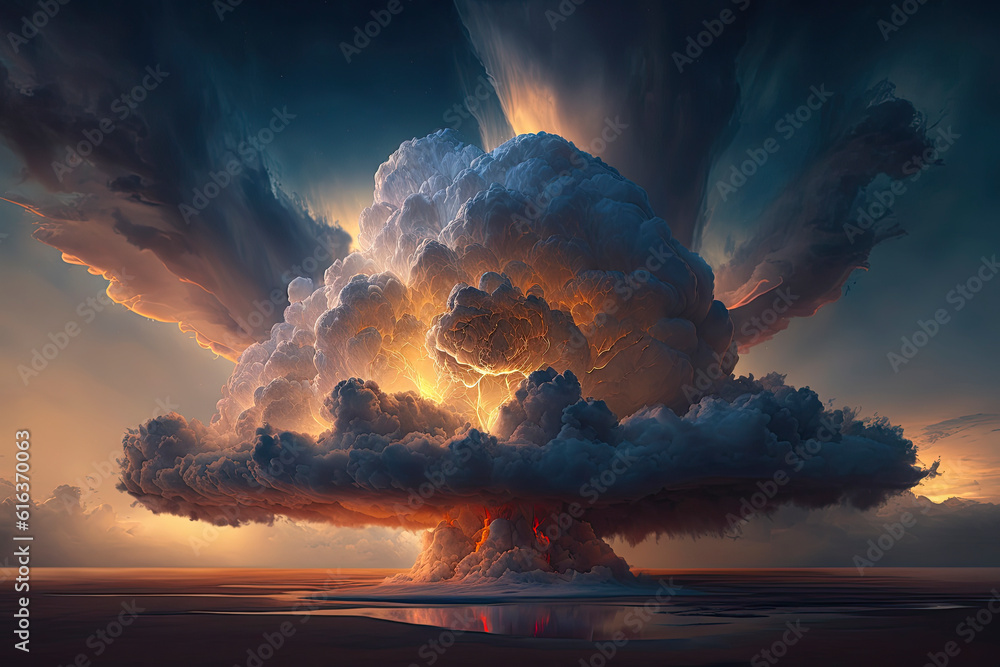 Generative AI illustration image of nuclear explosion mushroom cloud ...