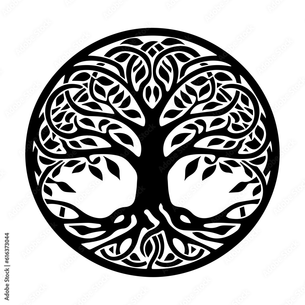 Yggdrasil tree, vector isolated on white background, tree of life ...