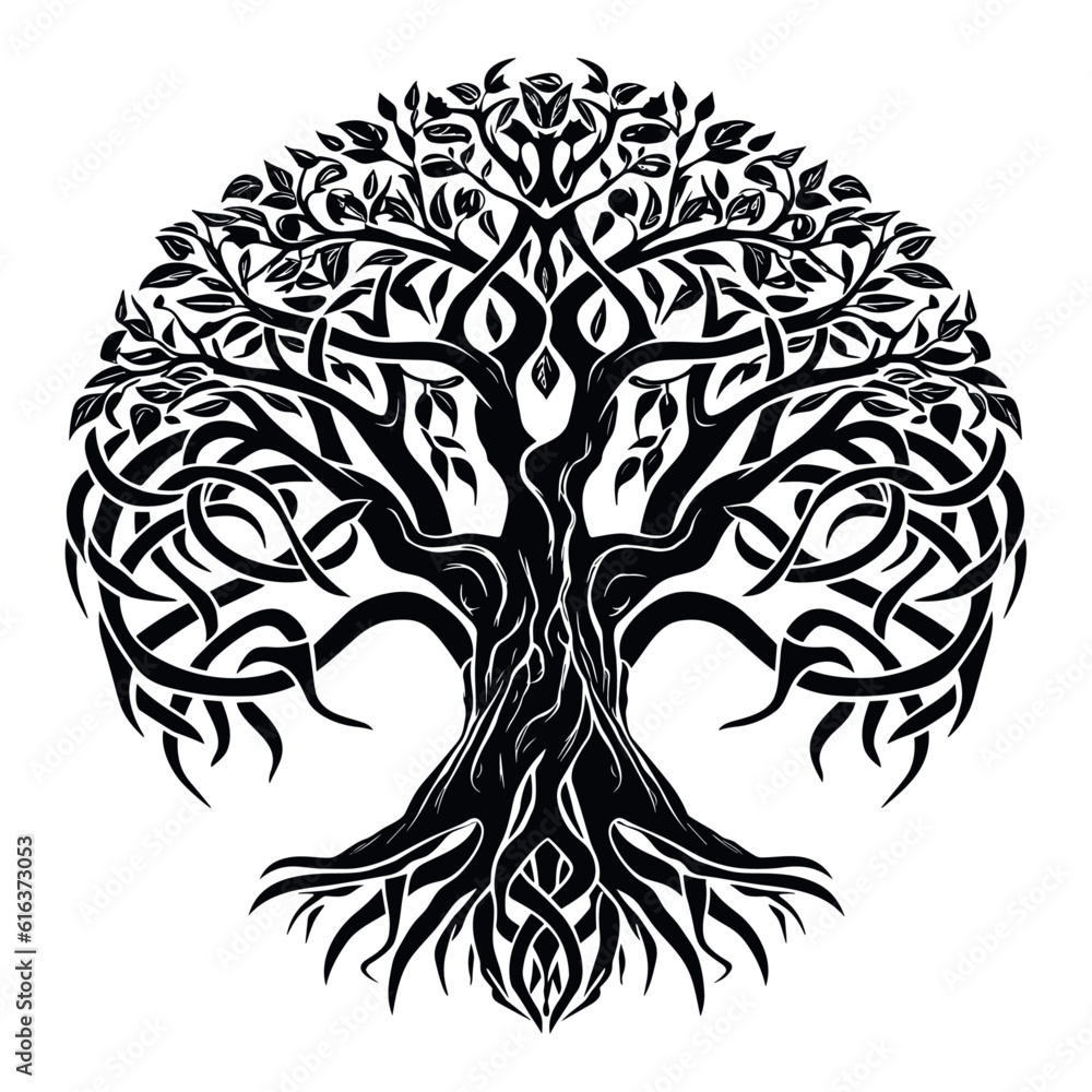 Yggdrasil tree, vector isolated on white background, tree of life ...