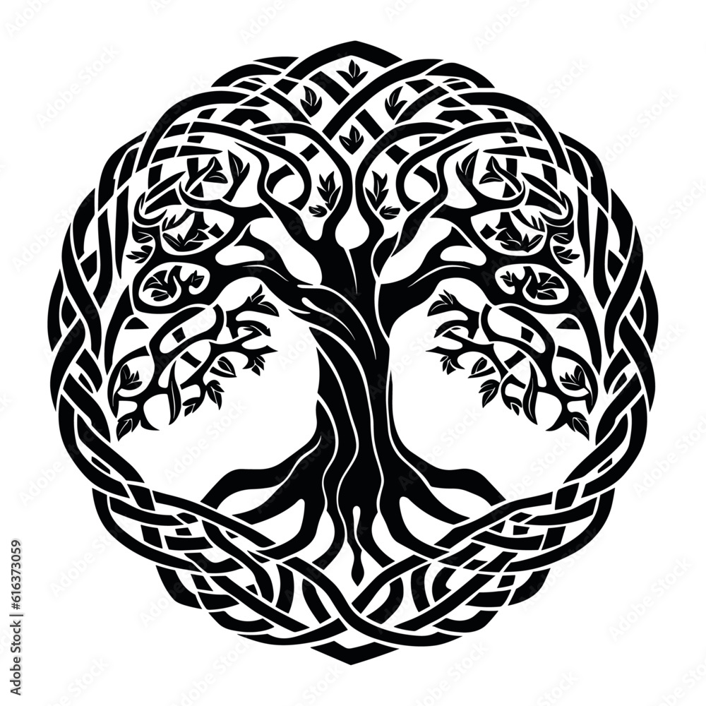 Poster Yggdrasil tree, vector isolated on white background, tree of ...
