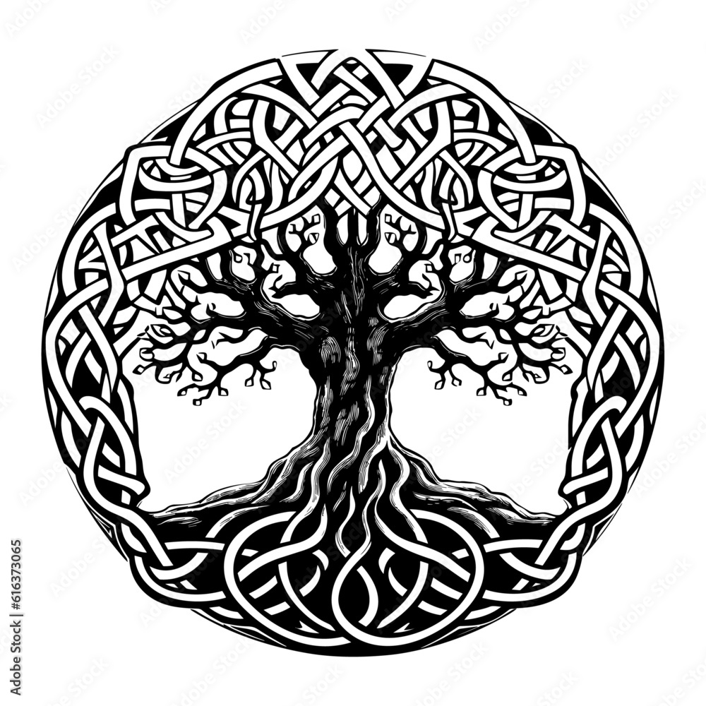Yggdrasil tree, vector isolated on white background, tree of life ...