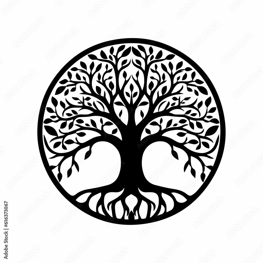 Yggdrasil tree, vector isolated on white background, tree of life ...