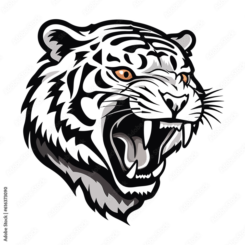 Angry tiger Roaring vector art, tiger, isolated in white background ...