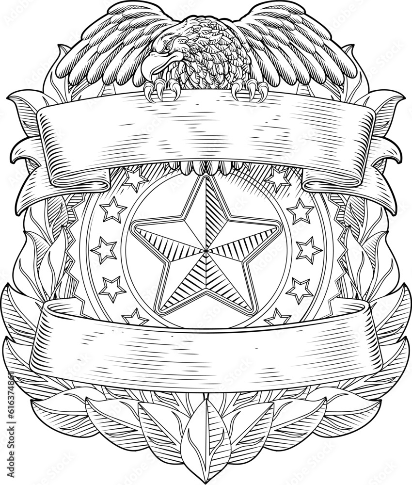A police shield star sheriff cop badge or military security crest ...