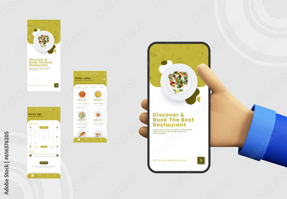 Restaurant Table Booking Mobile App UI, UX Screens for Advertising ...
