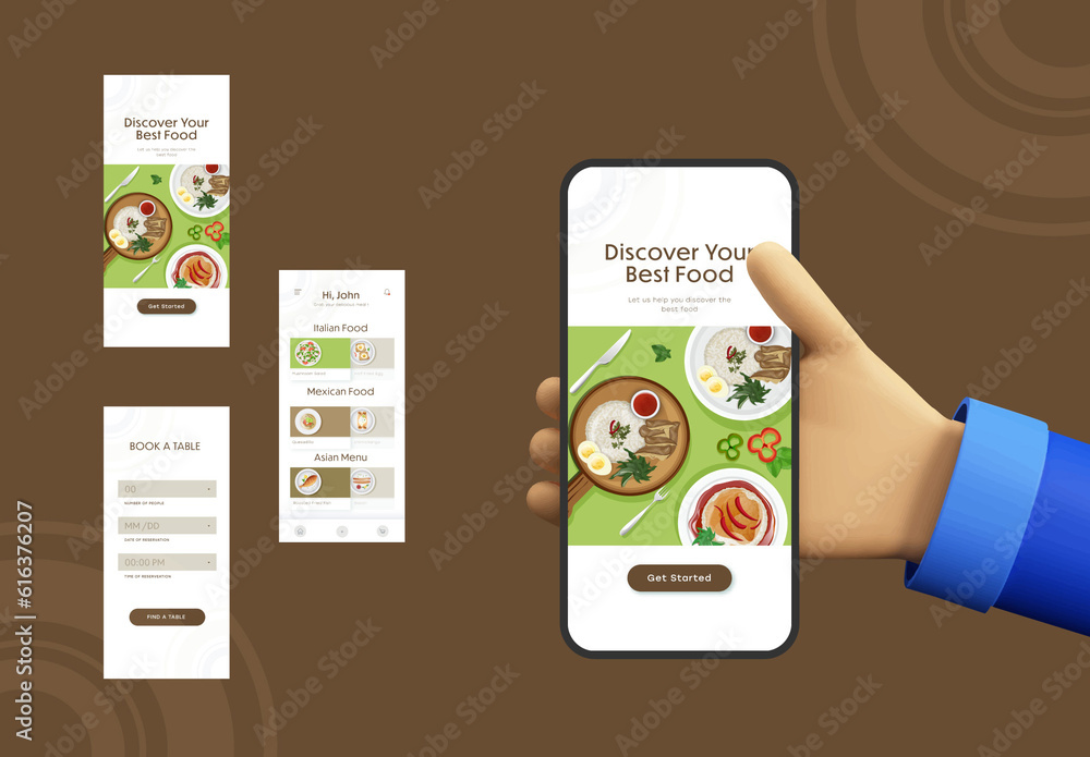 Restaurant Table Booking Mobile App UI, UX Screens for Advertising ...