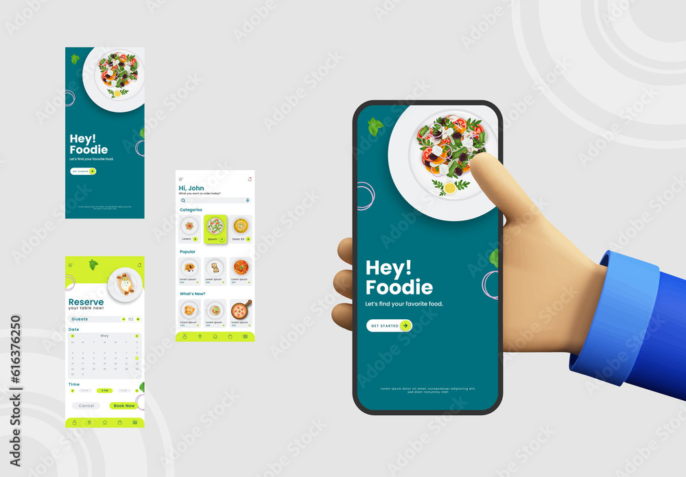 Restaurant Table Booking Mobile App UI, UX Screens for Advertising ...