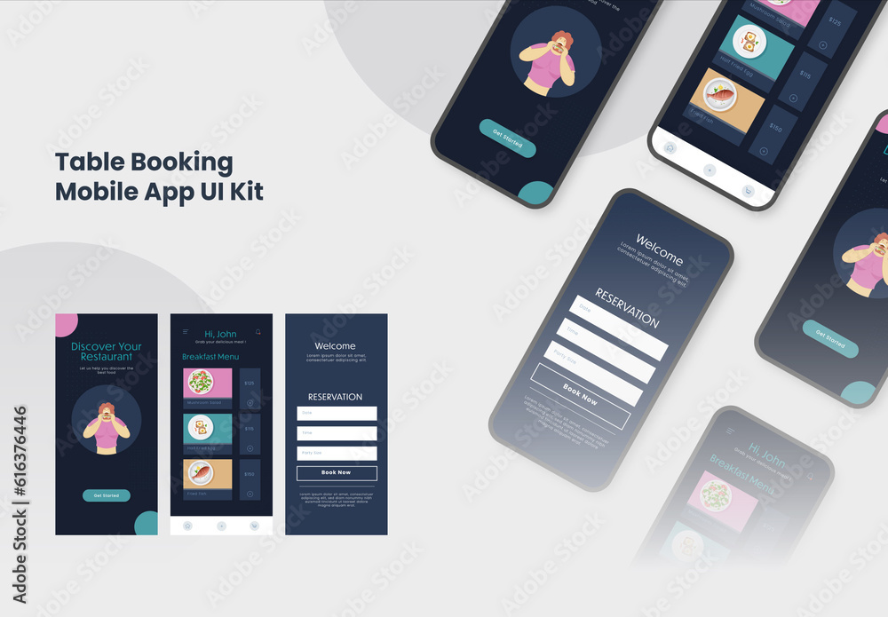 Restaurant Table Booking Mobile App UI, UX Screens for Advertising ...