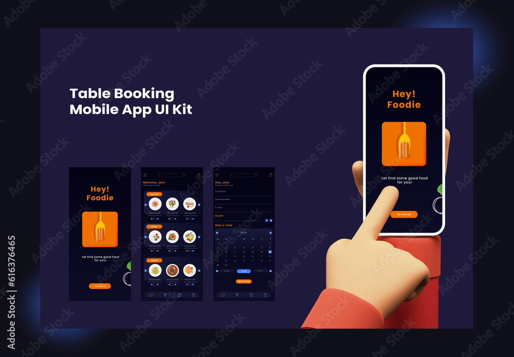 Restaurant Table Booking Mobile App UI, UX Screens for Advertising ...