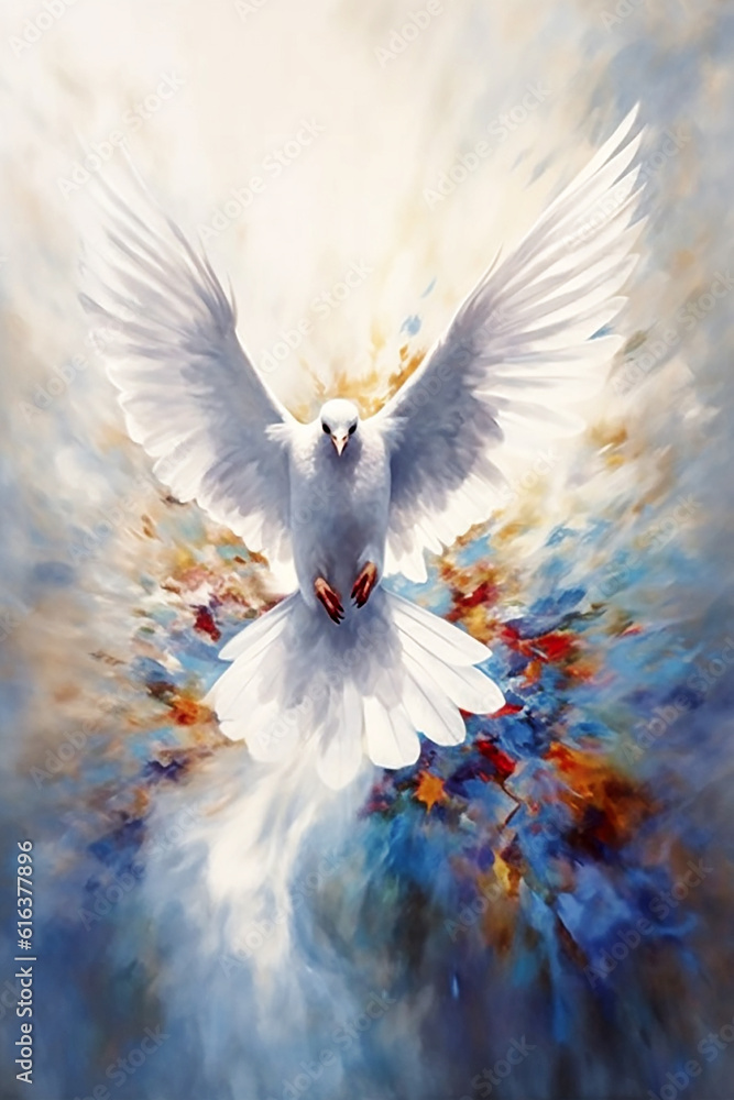 Graphic and biblical representation of the Holy Spirit in the form of a ...