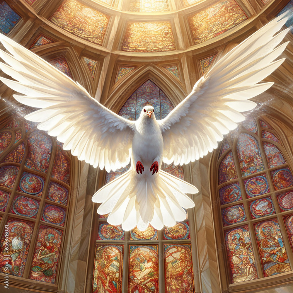 Graphic and biblical representation of the Holy Spirit in the form of a ...