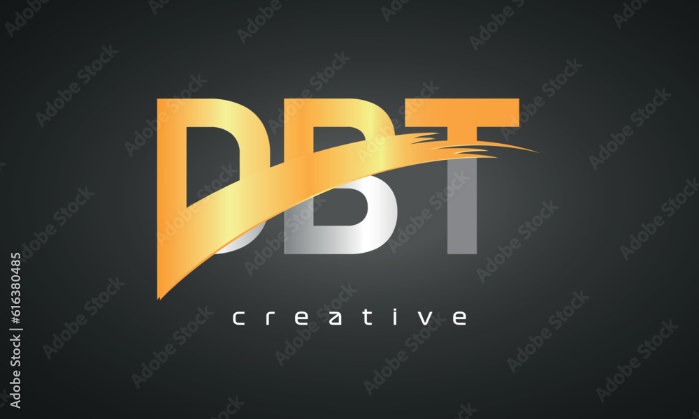 DBT Letters Logo Design with Creative Intersected and Cutted golden ...