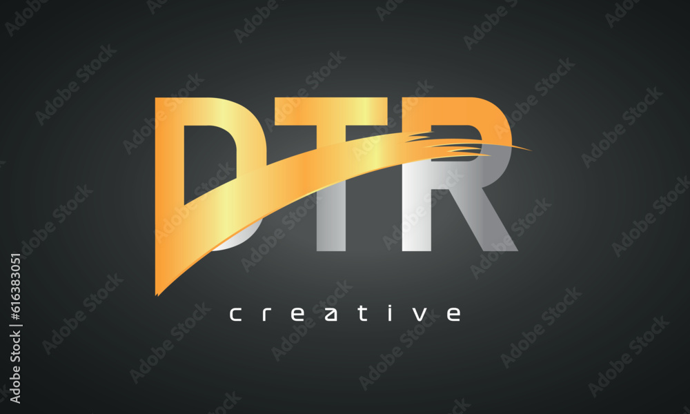 DTR Letters Logo Design with Creative Intersected and Cutted golden ...