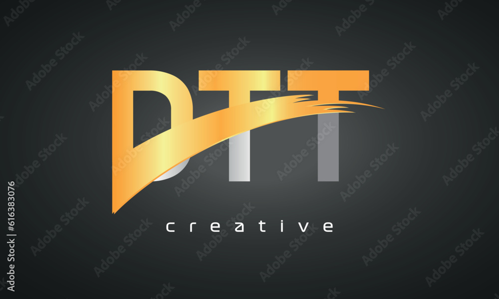 DTT Letters Logo Design with Creative Intersected and Cutted golden ...