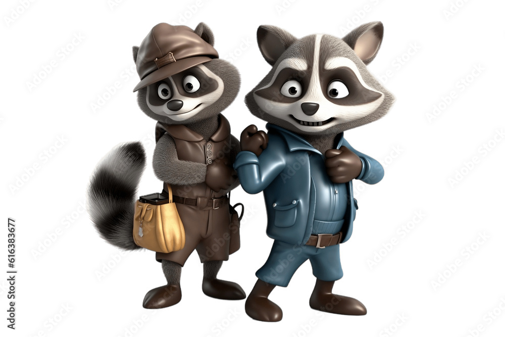 3D Cartoon Character: Sneaky Raccoon with Thief Mask on Transparent ...