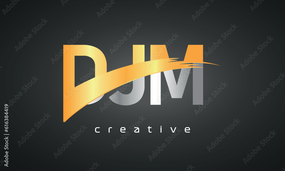 DJM Letters Logo Design with Creative Intersected and Cutted golden ...