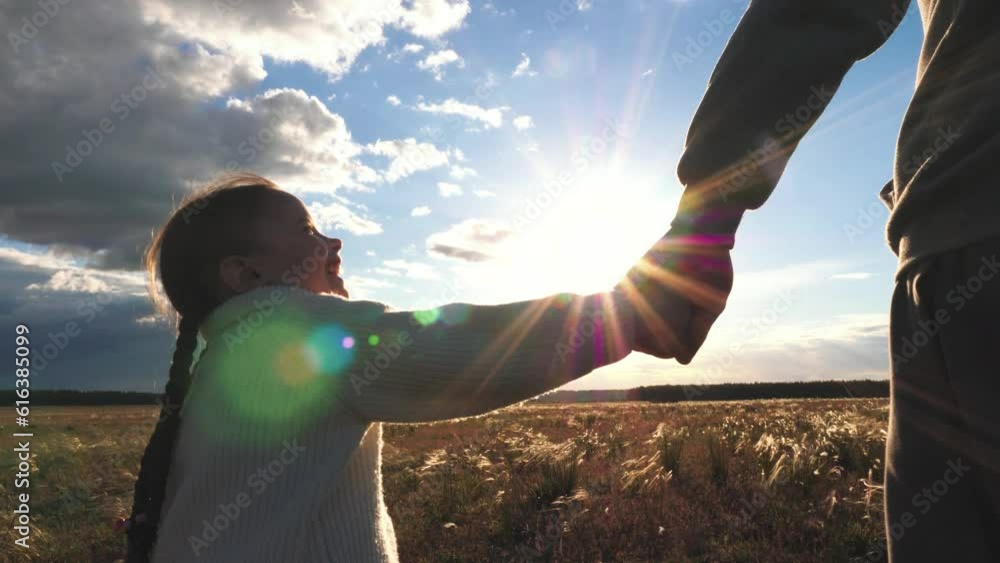 child mother father hand sunset sky, hand mom dad kid girl, happy ...