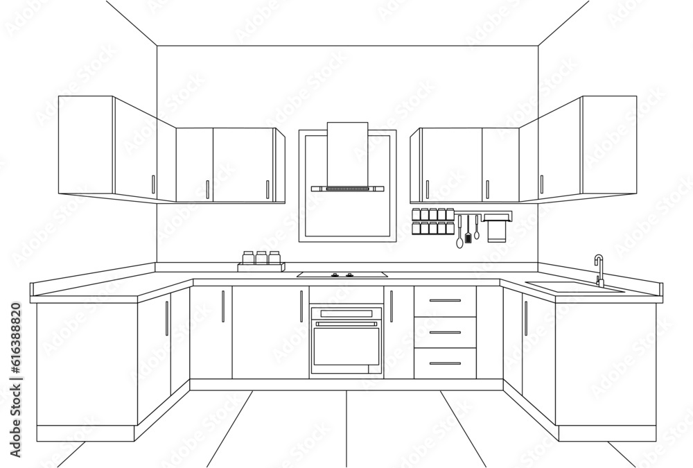 Vector line art kitchen Stock Vector | Adobe Stock