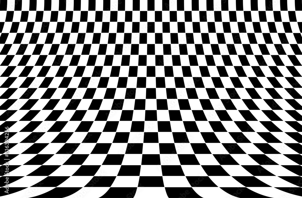 Curved checkered background. Black and white square pattern. 3d ...