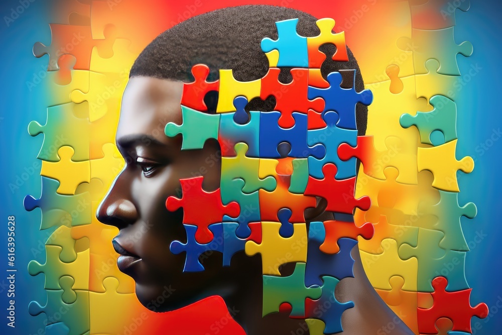 Puzzle head .Black man with a puzzle brain. Concept for neurodiversity ...