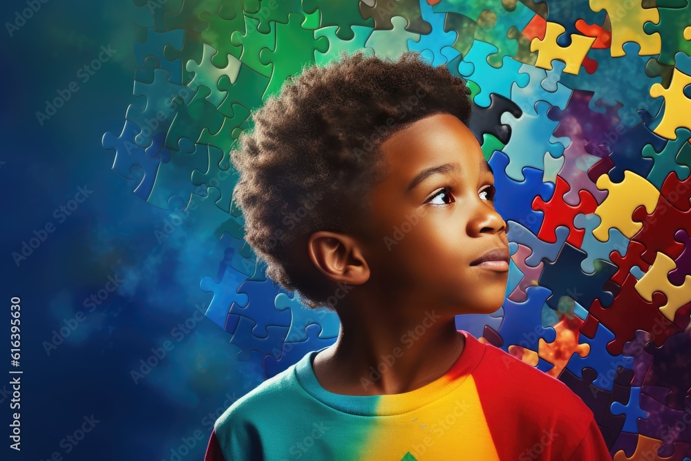 Fictional black girl child with puzzle pieces. Concept for Disability ...