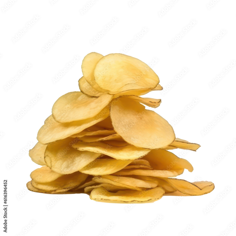 Flying potato chips stack isolated on transparent background ...